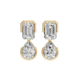 AYA FINE JEWELRY Emerald And Princess Cut Lab Diamond Dangle Drop Earrings In Solid 10kt Gold - Yellow