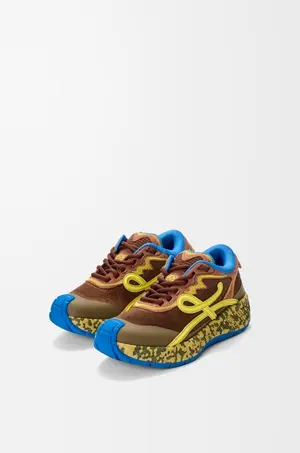 Loewe Pogo Sneaker In Technical Knit And Suede - Brown/green/khaki