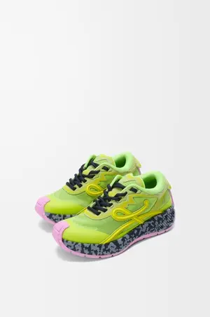 Loewe Pogo Sneaker In Technical Knit And Suede - Green/yellow/black