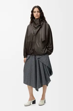Loewe Leather Scarf Collar Jacket - Dark Brown
