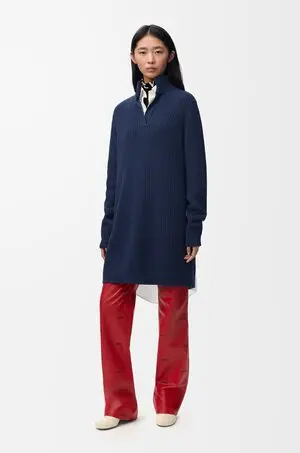 Loewe Bi-material Knit And Poplin Dress - Dark Blue