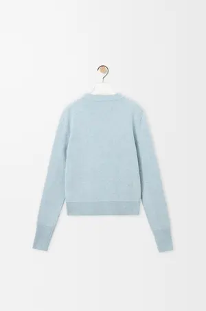Loewe Sweater In Medium-weight Wool With Embroidered Double - Light Blue