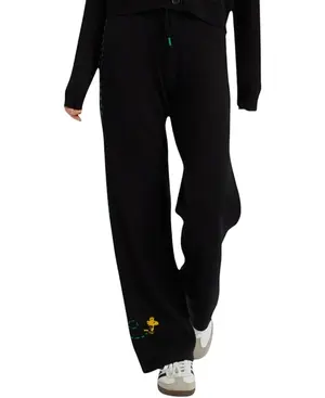 Chinti & Parker Wool-cashmere Peanuts Stripe Wide Leg Track Pants - Black
