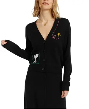 Chinti & Parker Wool-cashmere Snoopy Pocket Cardigan - Black