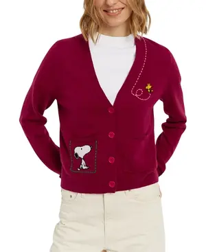 Chinti & Parker Wool-cashmere Snoopy Pocket Cardigan - Cherry