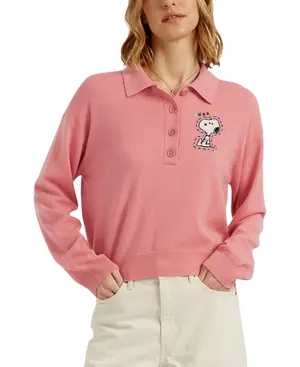 Chinti & Parker Wool-cashmere Snoopy Polo Sweater - Salmon