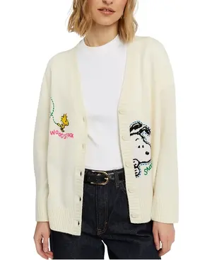 Chinti & Parker Wool-cashmere Snoopy Embroidered Cardigan - Cream