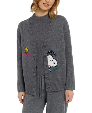 Chinti & Parker Wool-cashmere Snoopy Embroidered Cardigan - Grey
