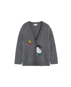 Chinti & Parker Wool-cashmere Snoopy Embroidered Cardigan - Grey