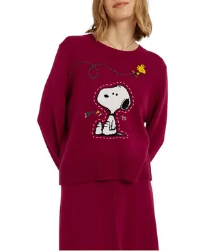 Chinti & Parker Wool-cashmere Snoopy Embroidered Sweater - Cherry
