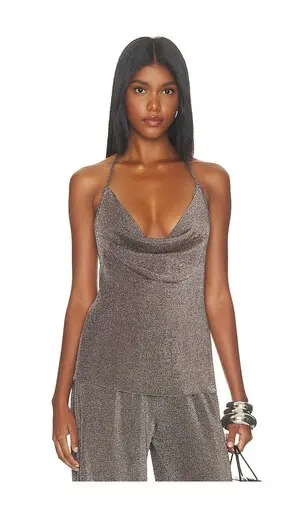 SEROYA Esmerelda Metallic Knit Top In Metallic Silver