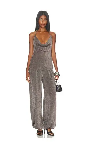 SEROYA Esmerelda Metallic Knit Top In Metallic Silver