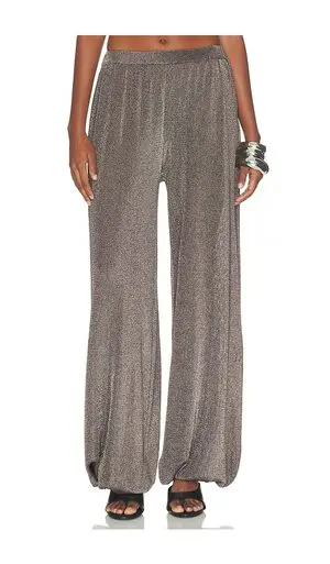 SEROYA Esmerelda Metallic Knit Pant In Metallic Silver