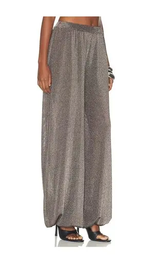 SEROYA Esmerelda Metallic Knit Pant In Metallic Silver