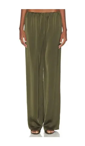 LOVERS AND FRIENDS Alette Satin Wide Leg Pants - Olive Green