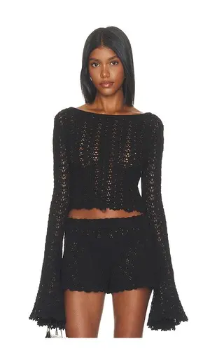 Tularosa Zaylee Boat Neck Open Stitch Mini Sweater - Black