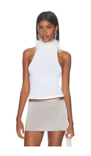 1XBLUE Feather Trim Choker Tank Top