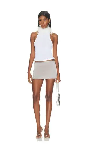 1XBLUE Feather Trim Choker Tank Top