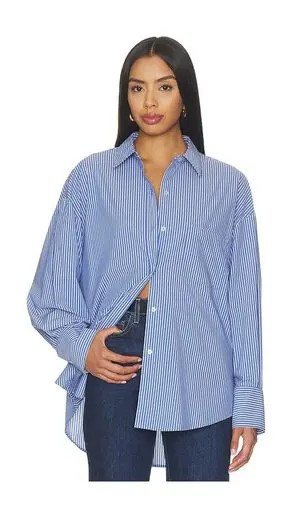 WAO WAO Poplin Button Up Shirt Blue Stripe
