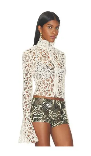 SIEDRES Embroidered Fluted Top With Front Zipper
