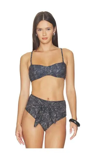 POST SWIM Joyce Bandeau Bikini Top In Brown - Quiet Leopard
