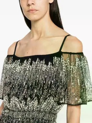 Rabanne Cold-shoulder Sequin Embellished Maxi Dress