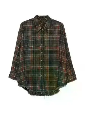 R13 Plaid-check Distressed-effect Reversible Cotton Shirt - Brown
