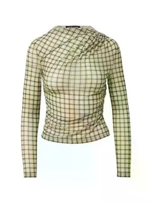Veronica Beard Nuivina Check-print Ruched Top