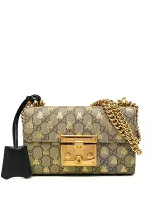 Gucci 2000-2015 Small Gg Supreme Bee Padlock Crossbody Bag - Neutrals