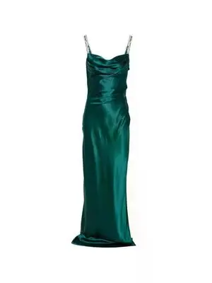 Balmain Embroidered-strap Cowl-neck Maxi Dress - Green