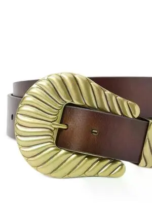 The Great. Calf Leather Belt With Engraved Buckle - Brown