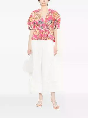 Farm Rio Floral Print Organic Cotton Blouse - Pink