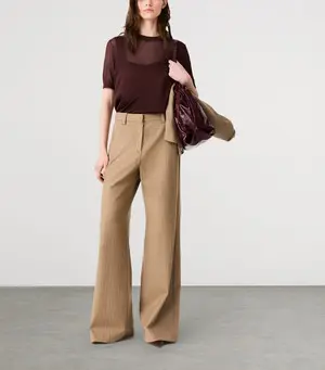 Maje Wool-blend Pinstriped Wide-leg Trousers