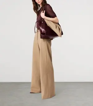 Maje Wool-blend Pinstriped Wide-leg Trousers