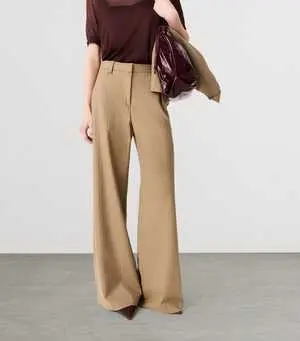 Maje Wool-blend Pinstriped Wide-leg Trousers