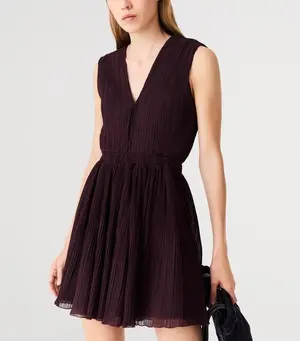 Maje Plissé Cut-out Mini Dress