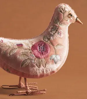 ANKE DRECHSEL Silk Velvet Embroidered Dove Ornament