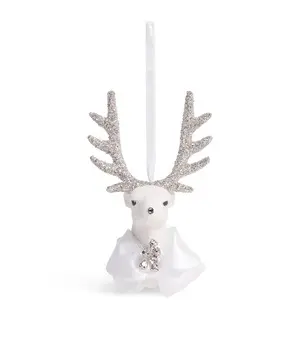 Harrods Glitter Stag Head Christmas Tree Decoration - Beige