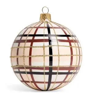 Harrods Glass Tartan Bauble - White