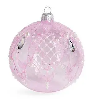 Harrods Glass Glitter Criss-cross Bauble - Purple