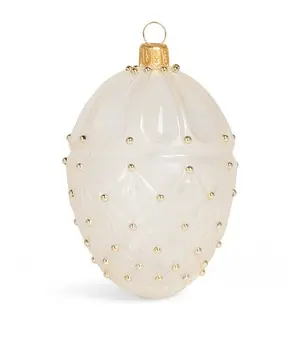Harrods Glass Beaded Egg Bauble - Beige