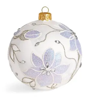 Harrods Glitter Floral Bauble - White