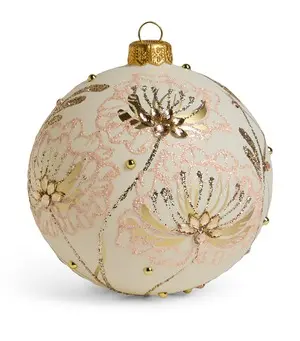 Harrods Glitter Flower Bauble - Beige