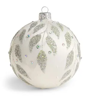 Harrods Glitter Leaf Bauble - White