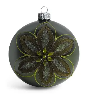 Harrods Glitter Flower Bauble - Green