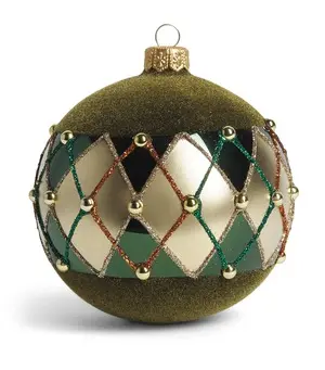 Harrods Velvet Argyle Bauble - Green