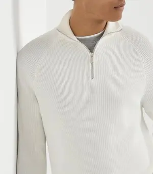 Brunello Cucinelli Cotton Rib-knit Quarter-zip Sweater