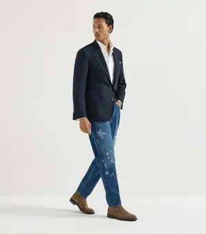 Brunello Cucinelli Mouliné Virgin Wool Twill Deconstructed Blazer