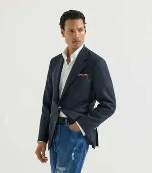 Brunello Cucinelli Mouliné Virgin Wool Twill Deconstructed Blazer