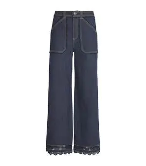 Cinq À Sept Guipure Lace-trim Wide-leg Jeans
